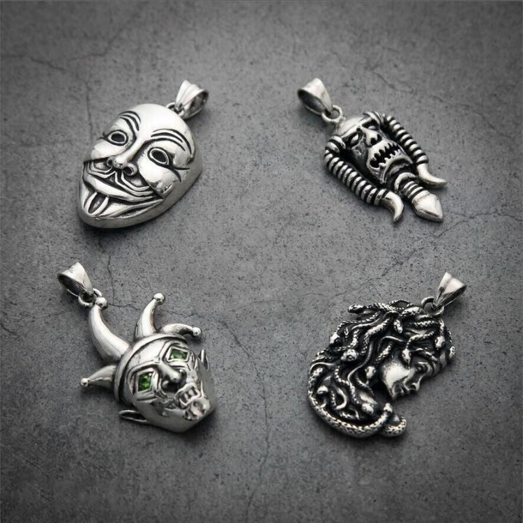 Gothic Joker Mask Pendant Necklace for Men: Dark Streetwear Style ...
