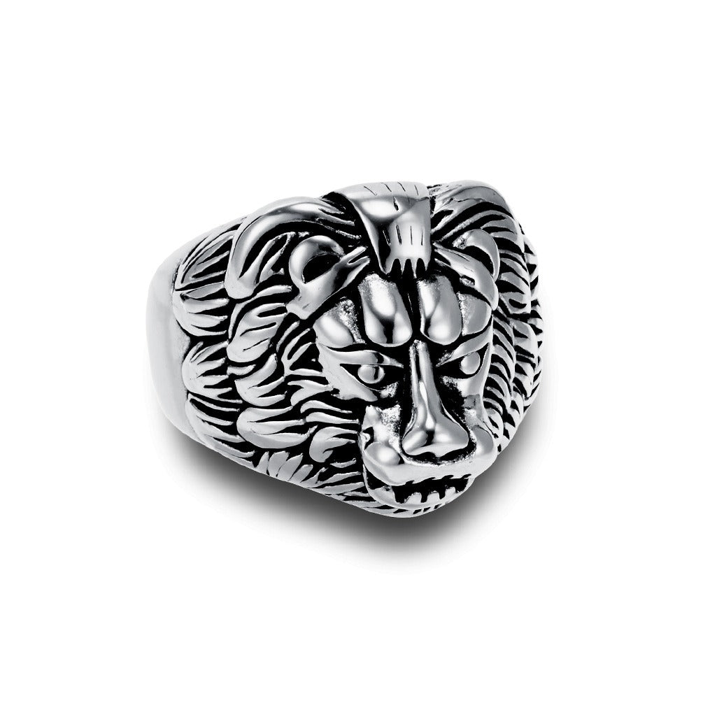 Kemstone Stainless Steel Lion Head Ring for Men Vintage Textured